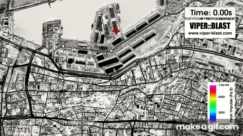 Beirut Ammonium Nitrate explosion simulation (peak impulse) on Make a GIF