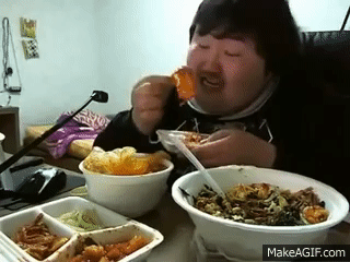 Korean Guy Enjoying His Food Laughing! on Make a GIF