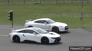 DRAG RACE: BMW i8 vs. Nissan GT-R! on Make a GIF