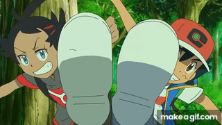 Ash and Goh kicking on Make a GIF