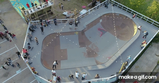 CLOWN RAMP Halfpipe at 4DWN Dallas Skatepark DRONE Footage on Make a GIF