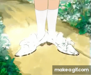 the silver slippers shrinking to fit Ellie on Make a GIF
