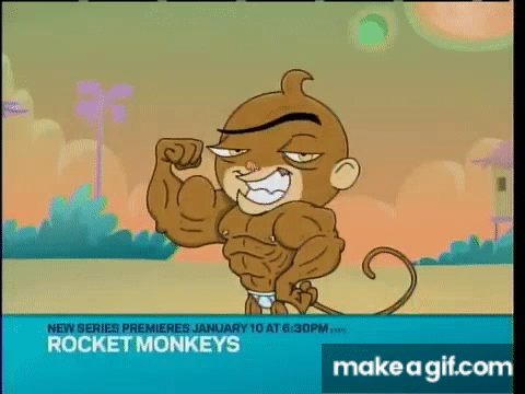 Rocket Monkeys: Gus The Monkey Muscle Growth Flexing on Make a GIF