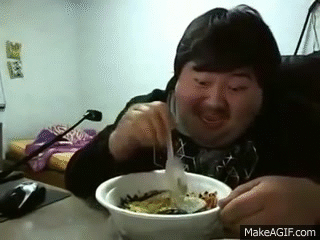 Korean Guy Enjoying His Food Laughing! on Make a GIF