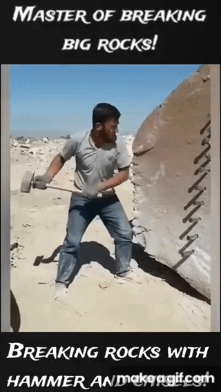 Master of breaking big rocks!😍 Breaking rocks with hammer and chisels!👍 ...
