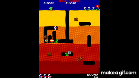 Dig dug imploding fygar on Make a GIF