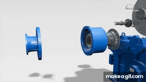3D animation of integrally geared centrifugal compressor on Make a GIF