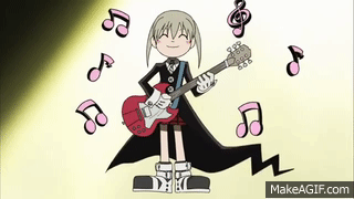Maka plays an electric guitar on Make a GIF