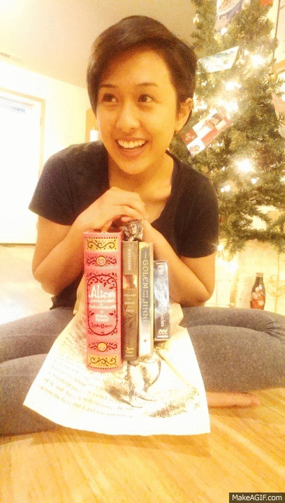 Book loving, holiday unboxing, package unwrapping, Christmas gift fun ...