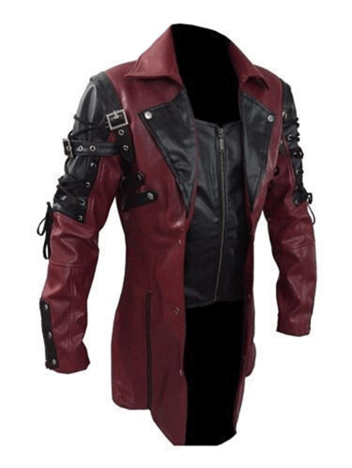 New Steampunk Gothic Maroon & Black Leather Coat on Make a GIF