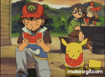 Pokemon - Ash and Pikachu Spitting Seeds on Make a GIF