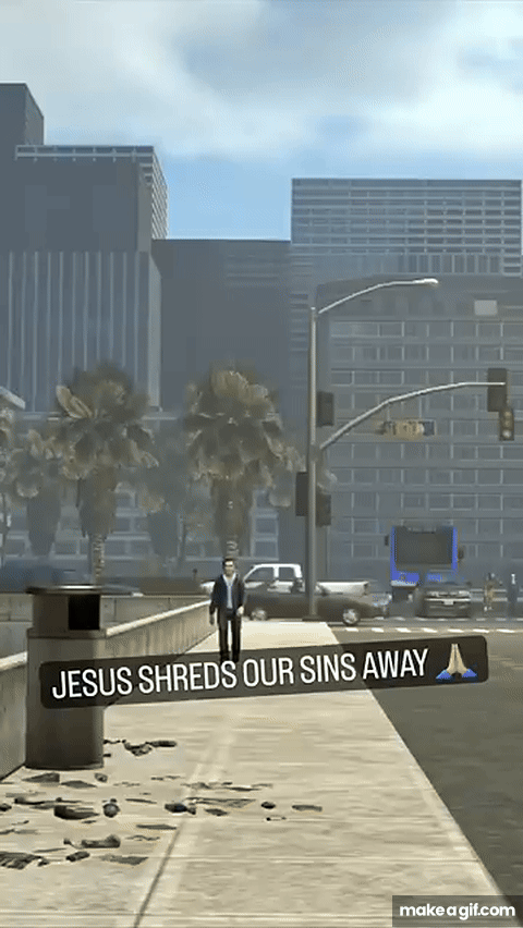 Jesus shredding for your sins on Make a GIF