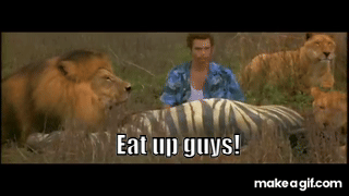 Ace Ventura When Nature Calls: Eat up Guys (Eating a Zebra with Lions ...