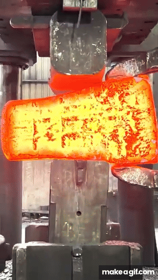 The forging process of large forgings on Make a GIF