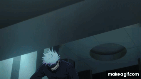 Gojo satoru walking above everyone's head in shibuya on Make a GIF