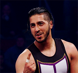Mustafa Ali celebrates his win over Ariya Daivari on 205Live. on Make a GIF