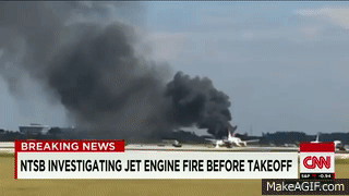 Plane catches fire on runway on Make a GIF