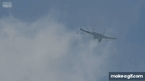Sukhoi Su-35 "Flanker" supermaneuverable aircraft takeoff and ...