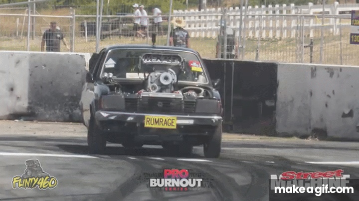 BLOWN GEMINI "RUMRAGE" TYRE FIRE AT SUMMERNATS 38 on Make a GIF