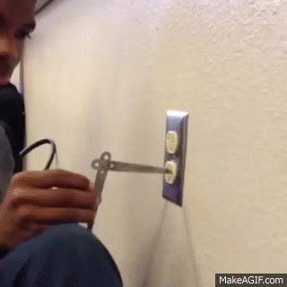 Brilliant Kid Sticks Metal Tool Into Electrical Outlet on Make a GIF