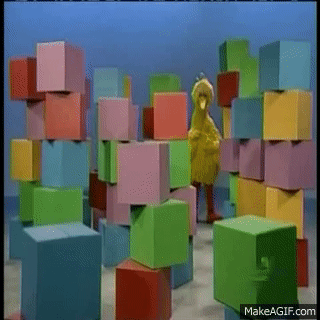 Sesame Street - Big Bird knocks over blocks on Make a GIF