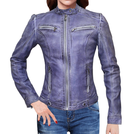 2017 New Fashion Girls Purple Leather Jacket on Make a GIF