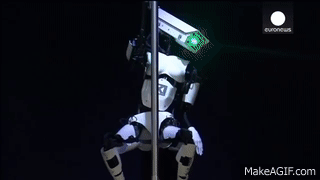 Pole-dancing robot performs for Merkel and Cameron at CeBIT techfest in Hanover on Make a GIF