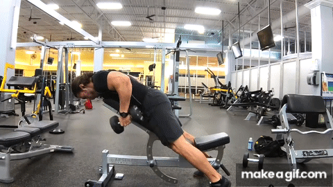 Prone Incline Tricep Kickbacks, Dumbbell on Make a GIF