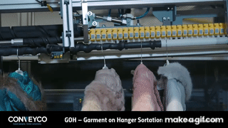 Garment on Hanger (GOH) Sorter - Conveyco on Make a GIF