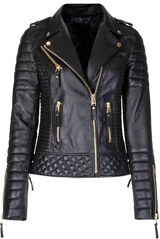 Women’s Slim-Fit Kay Michaels Biker Black Jacket on Make a GIF