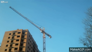 Guy attempts walking a crane and falls to his death on Make a GIF