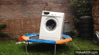 Washing machine brick bouncing on trampoline on Make a GIF