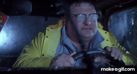 Dennis Nedry crashes jeep on Make a GIF