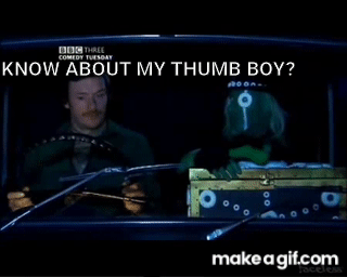 The Mighty Boosh: Hitcher - Hitch-Hiker Thumb Scene on Make a GIF