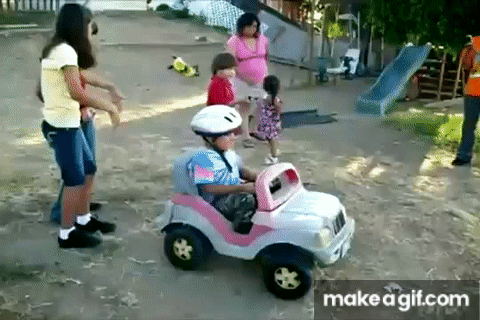 Girl Pushes Brother Down Hill In Toy Car on Make a GIF