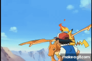 Pokemon - Ash and Pikachu riding on Charizard on Make a GIF
