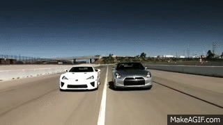 Drag Race: 2012 Lexus LFA vs 2010 Nissan GT-R on Make a GIF