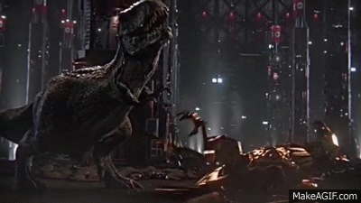 T rex and Bird fight: Kung Fury on Make a GIF