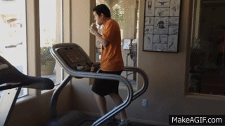 Eating a burrito while running on a treadmill on Make a GIF