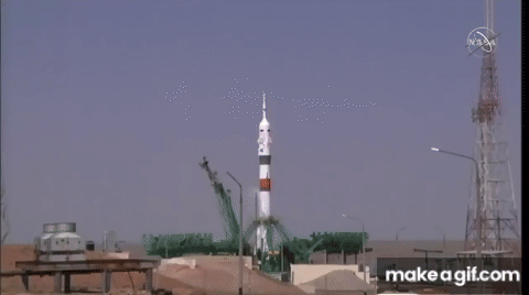 Soyuz rocket launches joint US-Russian crew to space station on Make a GIF