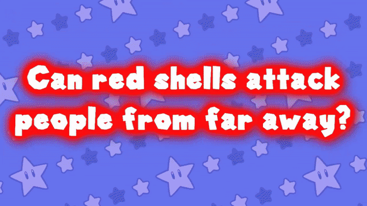 "Can red shells attack people from far away?" → Wario is attacked by ...