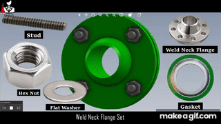Weld Neck Flange 3D-वेल्ड नैक फ्लैंज 3D-Assembly, Cut Section, Exploded ...
