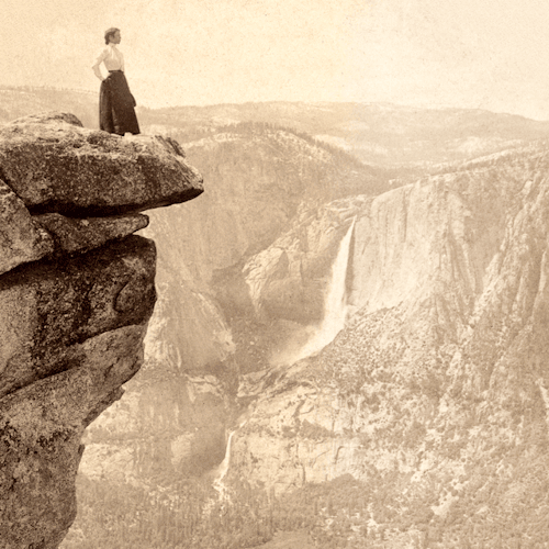 Woman Overlooking The Yosemite Valley From Glacier Point With On Make A