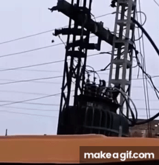 Chicken jumps over the power line, died after and EXPLODE! on Make a GIF