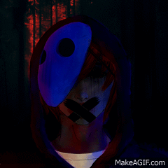 Angry blue man with eyeholes cant talk so he crei on Make a GIF