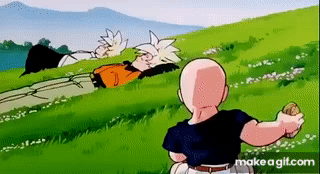 Krillin throws a rock at Goku on Make a GIF
