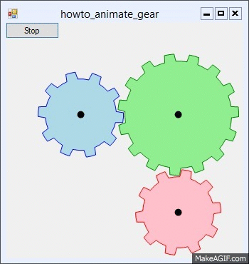 Animated gears with unequal sizes on Make a GIF