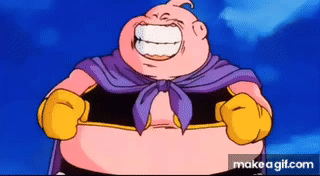 Majin Buu turns all the people in the city to candy on Make a GIF