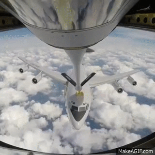Difficult air refueling of an Awacs, view from the tanker on Make a GIF